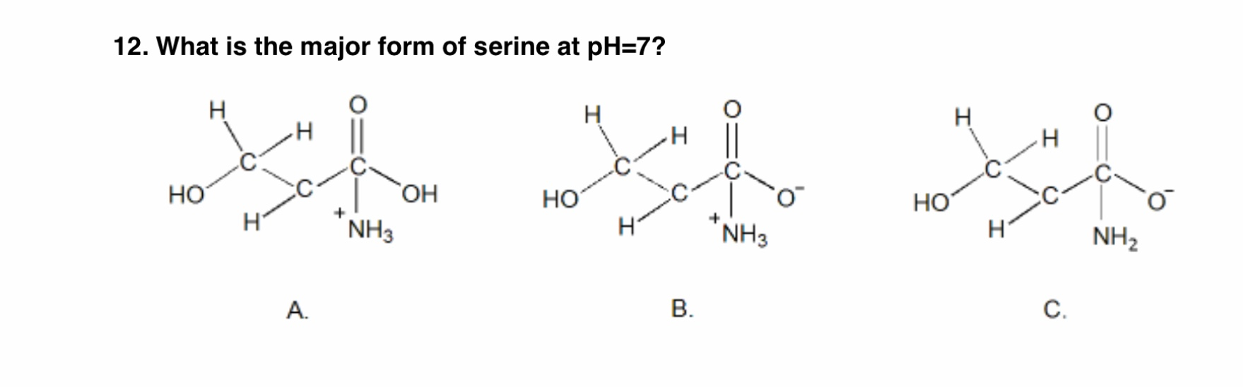 Solved 12. What is the major form of serine at pH=7? 1 st HO | Chegg.com
