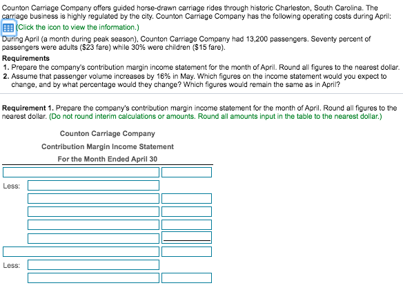 Solved Counton Carriage Company offers guided horse-drawn | Chegg.com