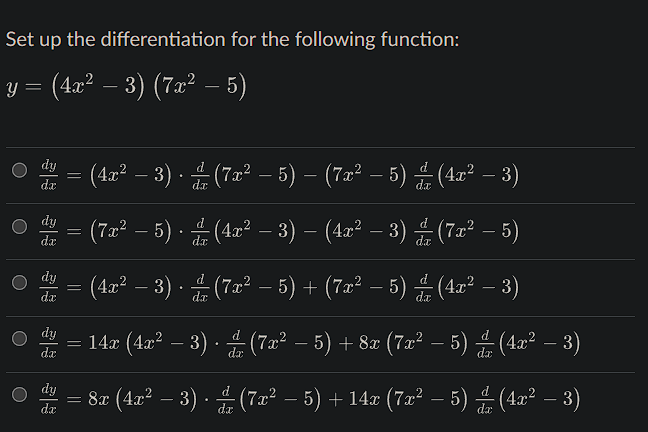 Solved Set up the differentiation for the following | Chegg.com