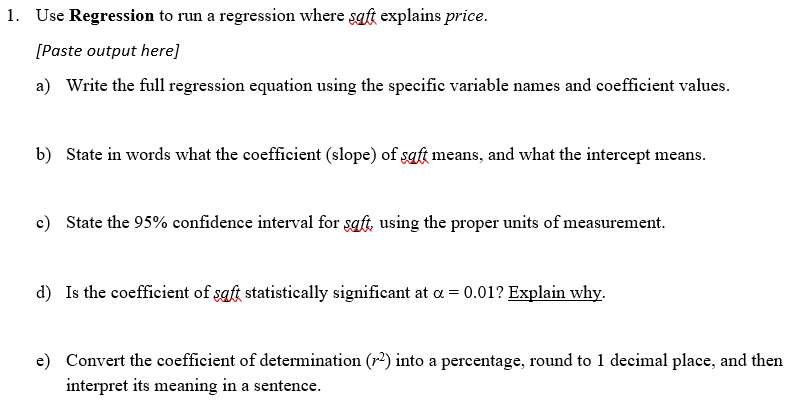 Solved Summary Output Regression Statistics Multiple R