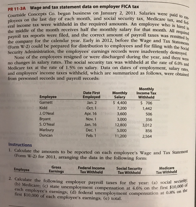 Solved 1-3A Wage and tax statement data on employer FICA tax | Chegg.com