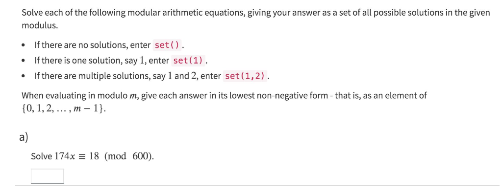 Solved Solve each of the following modular arithmetic | Chegg.com