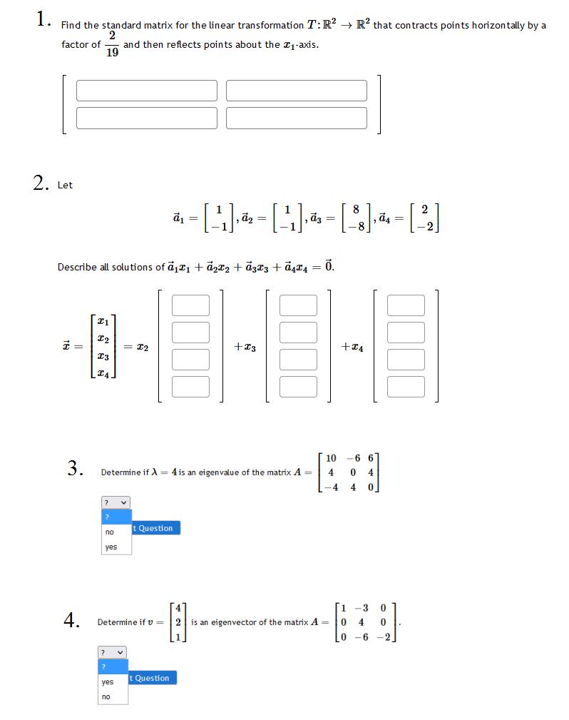 Solved 1. Find the standard matrix for the linear | Chegg.com