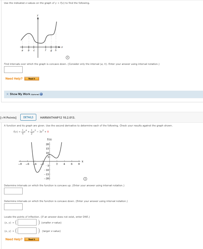 Solved Use the indicated x-values on the graph of y = f(x) | Chegg.com