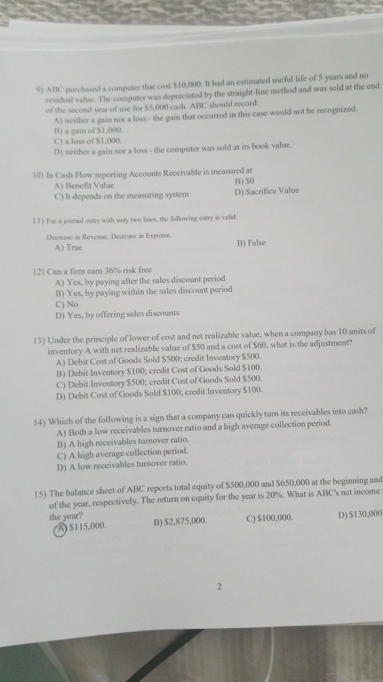 Solved 9) ABC purchased a computer that cost $10,000. It | Chegg.com