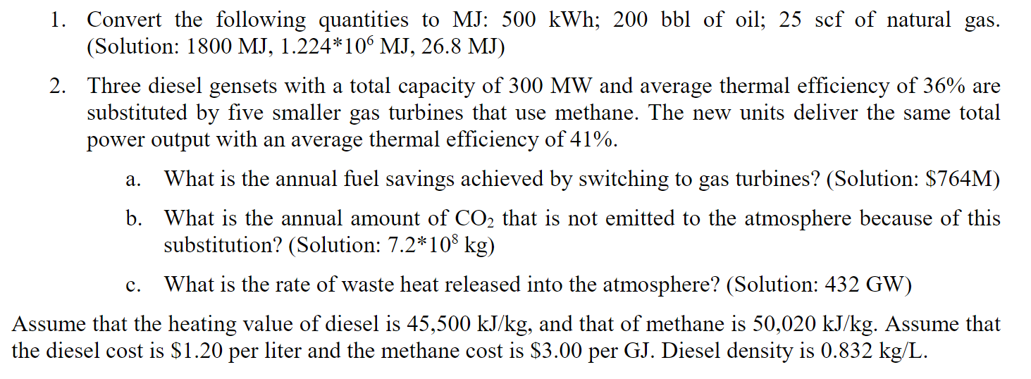 Solved a. 1. Convert the following quantities to MJ: 500 | Chegg.com