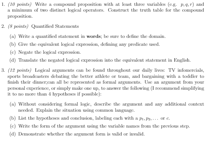 Solved 1. (10 points) Write a compound proposition with at | Chegg.com