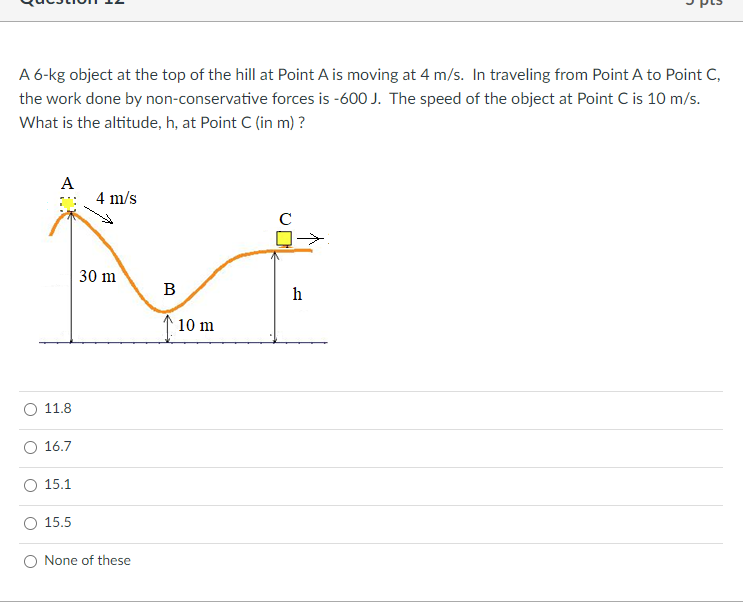 Solved A 6-kg object at the top of the hill at Point A is | Chegg.com