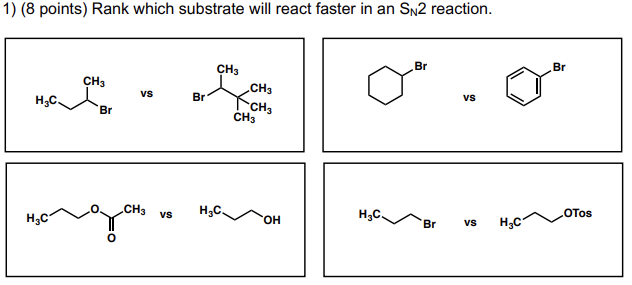 Solved 1) (8 points) Rank which substrate will react faster | Chegg.com
