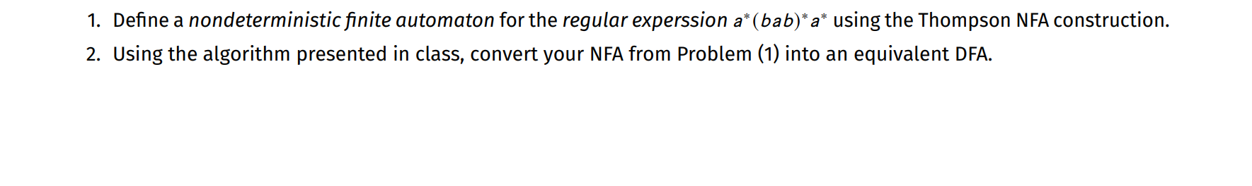 Solved 1. Define a nondeterministic finite automaton for the | Chegg.com