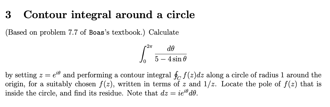 Solved 3 Contour integral around a circle (Based on problem | Chegg.com