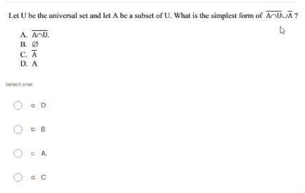 Solved Let U ﻿be the universal set and let A ﻿be a subset of | Chegg.com