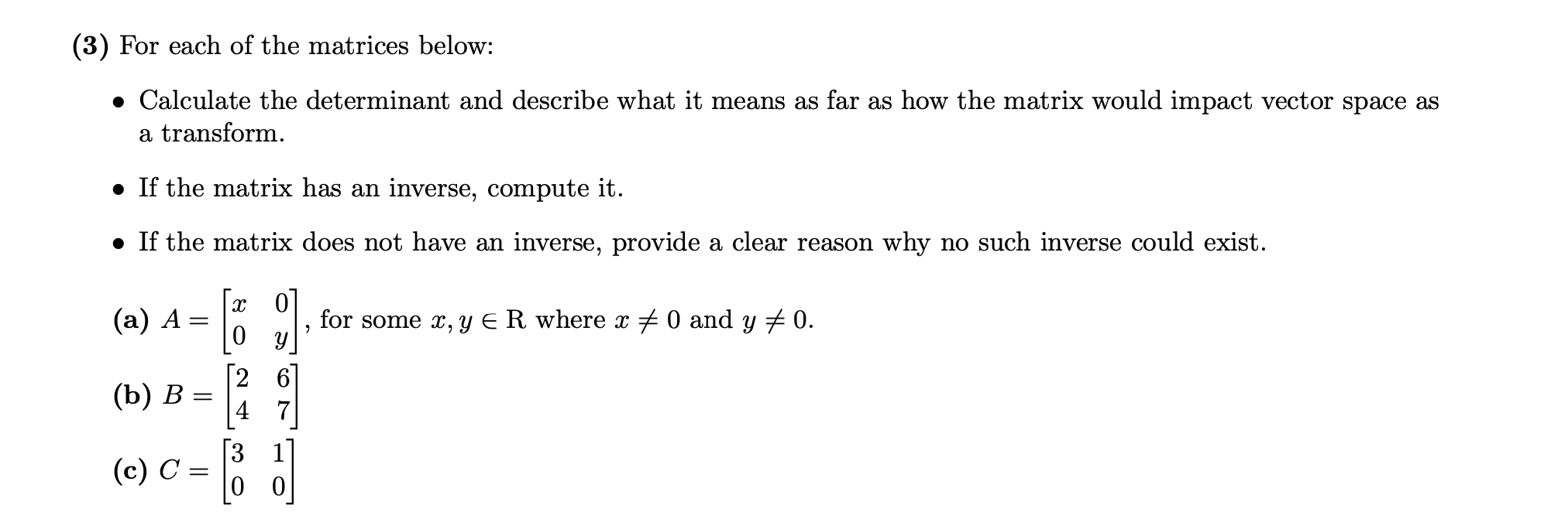Solved (3) For each of the matrices below: • Calculate the | Chegg.com