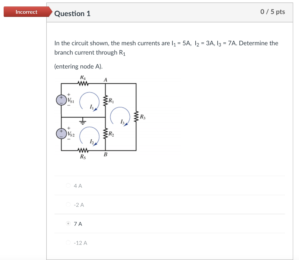 Solved In the circuit shown, the mesh currents are I1 = 5A, | Chegg.com