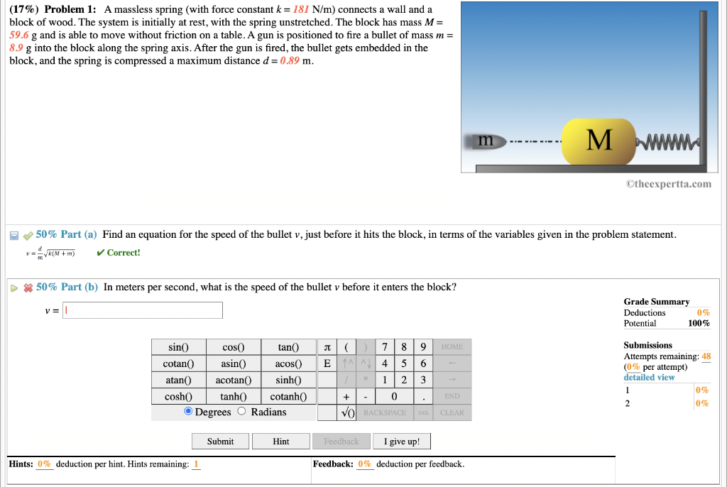 Solved (17\%) Problem 1: A massless spring (with force | Chegg.com