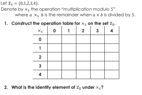 Solved Let Z5 = {0,1,2,3,4}. Denote by x5 the operation | Chegg.com