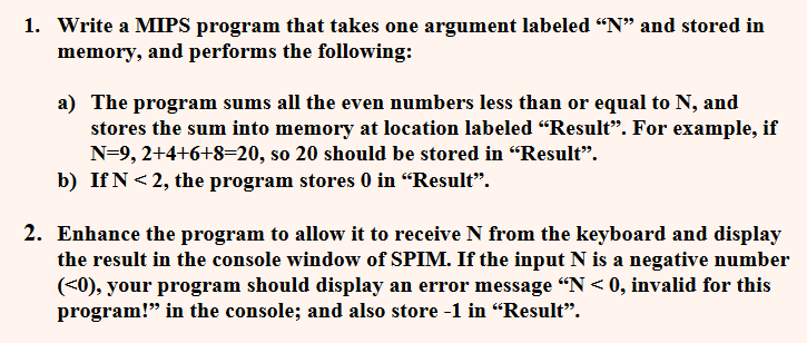 Solved 1. Write a MIPS program that takes one argument | Chegg.com