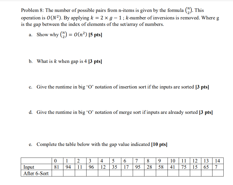 Solved Problem 8: The number of possible pairs from n-items | Chegg.com