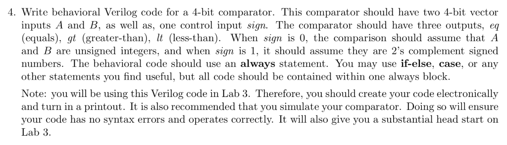Solved . Write bchavioral Verilog code for a 4-bit | Chegg.com
