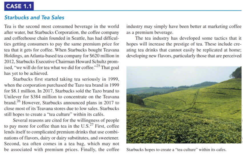 Solved 2. Read Case 1.1 titled "Starbucks and Tea Sales” in | Chegg.com