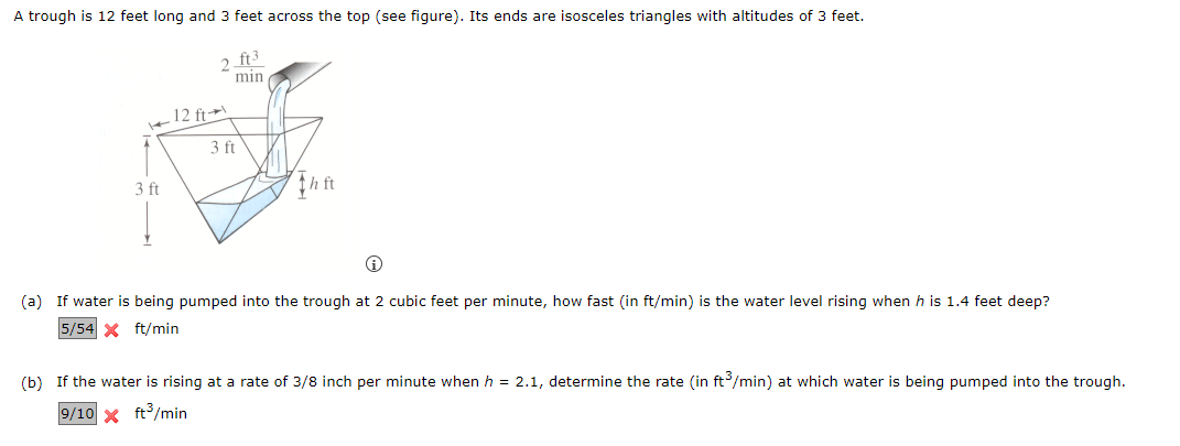 Solved (a) If water is being pumped into the trough at 2 | Chegg.com