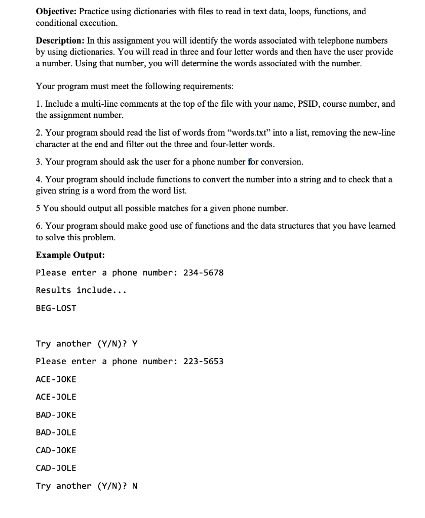 Solved Objective: Practice using dictionaries with files to | Chegg.com