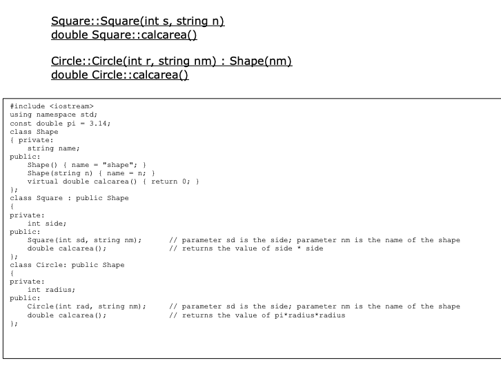 Solved Using The Base Class Shape Shown Below Implement The