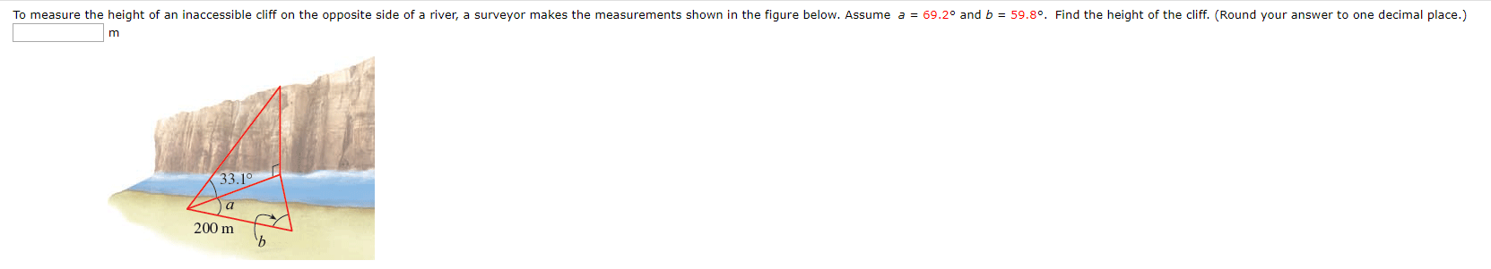 Solved To measure the height of an inaccessible cliff on the | Chegg.com