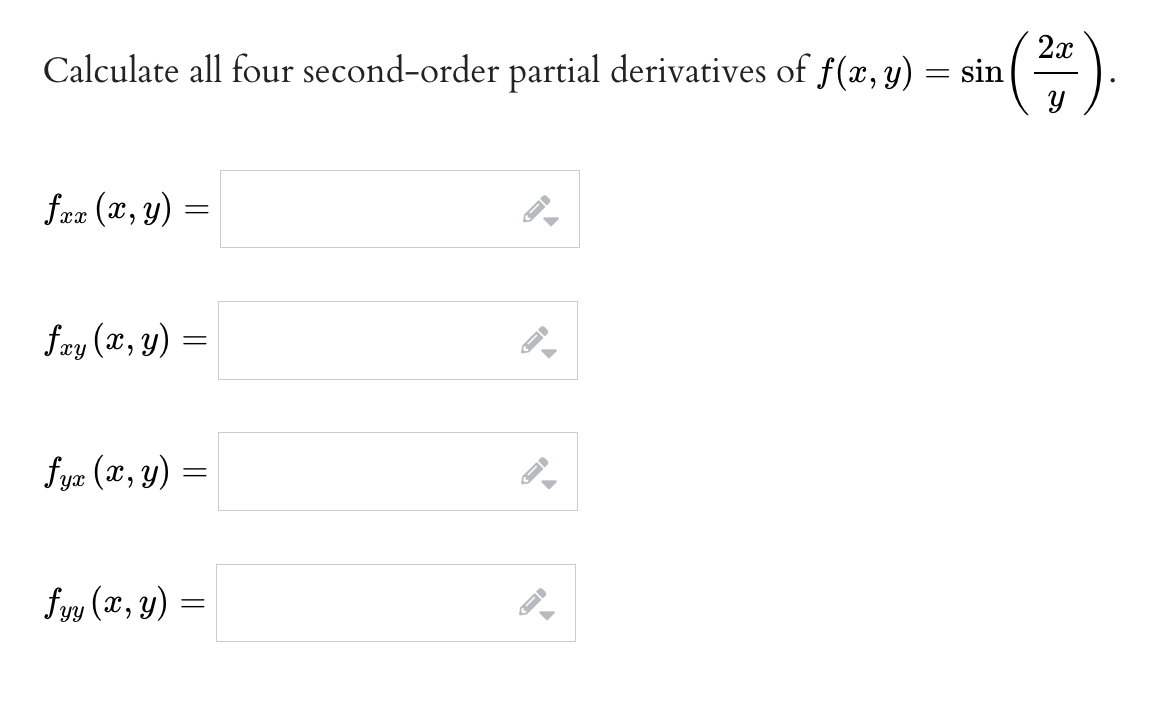 Solved Calculate All Four Second Order Partial Derivatives