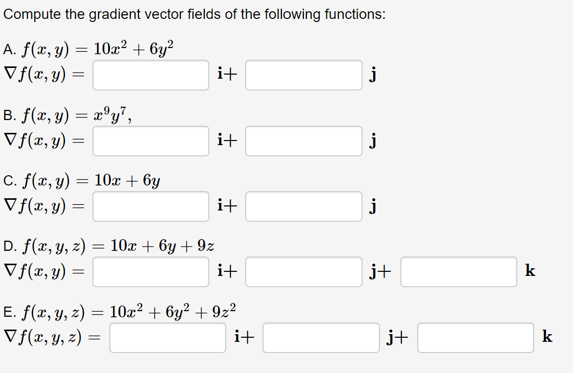 Solved Compute the gradient vector fields of the following | Chegg.com