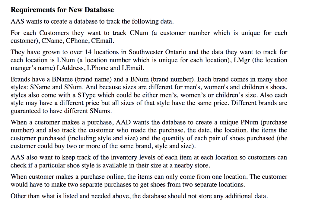 Solved Requirements for New Database AAS wants to create a | Chegg.com