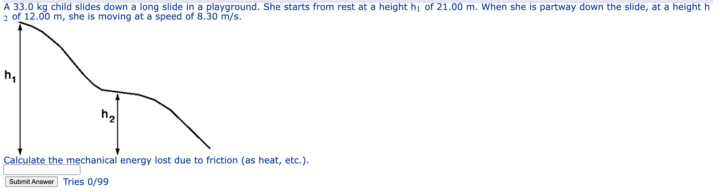 Solved A 33.0 kg child slides down a long slide in a | Chegg.com