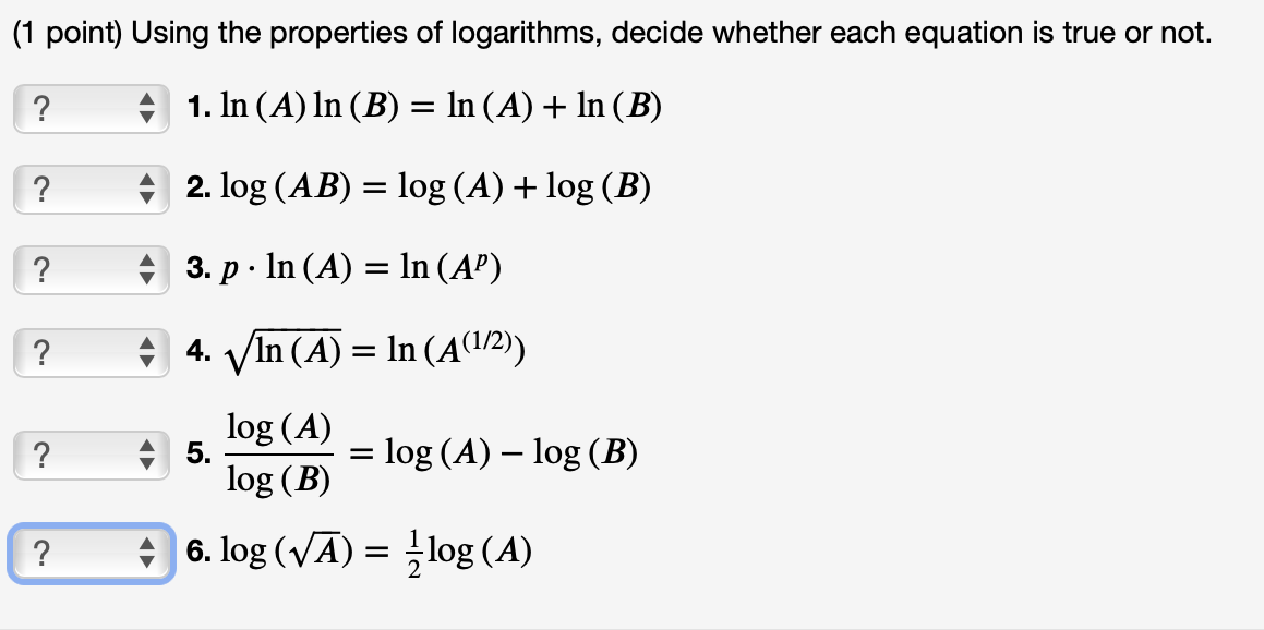 Solved (1 point) Using the properties of logarithms, decide | Chegg.com