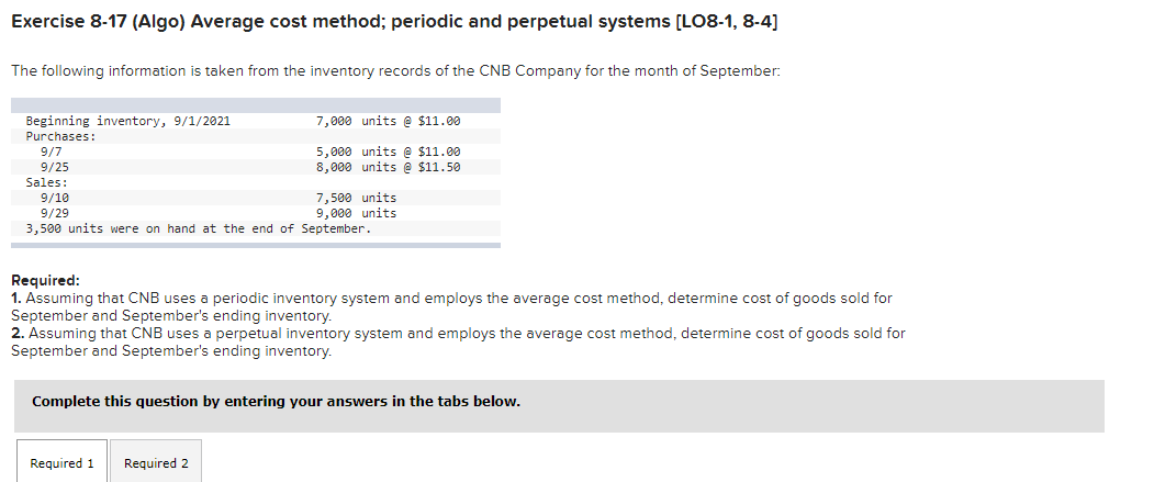 Solved Exercise 8-17 (Algo) Average cost method; periodic | Chegg.com