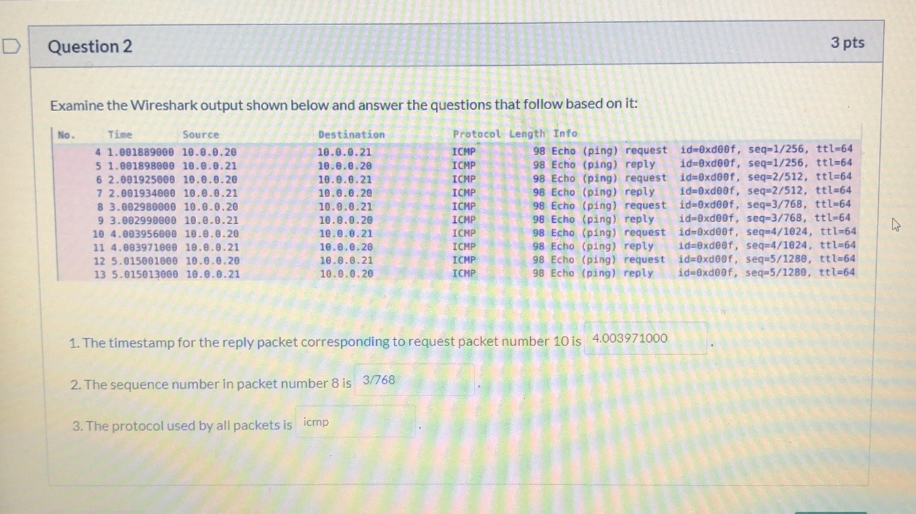 Solved Question 2 3 pts Examine the Wireshark output shown | Chegg.com