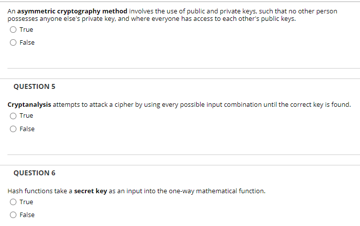 Solved An asymmetric cryptography method involves the use of | Chegg.com