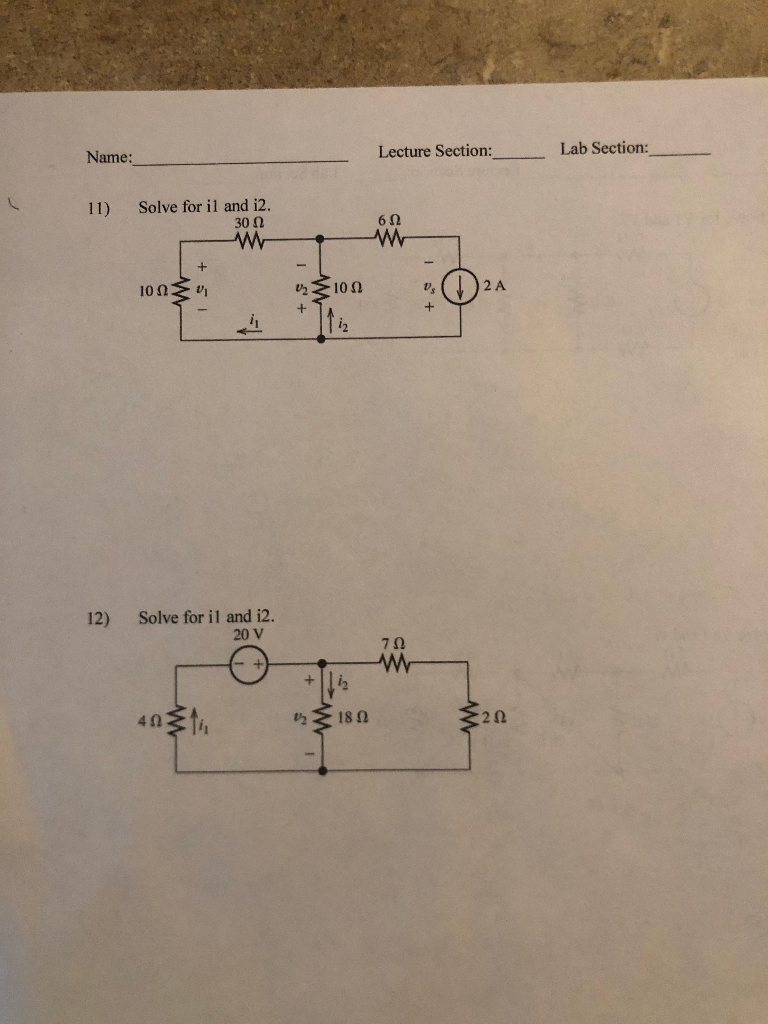 Solved Name: : Lecture Section: Lab Section: : 11) Solve for | Chegg.com