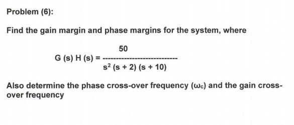Solved Problem (6) Find the gain margin and phase margins | Chegg.com