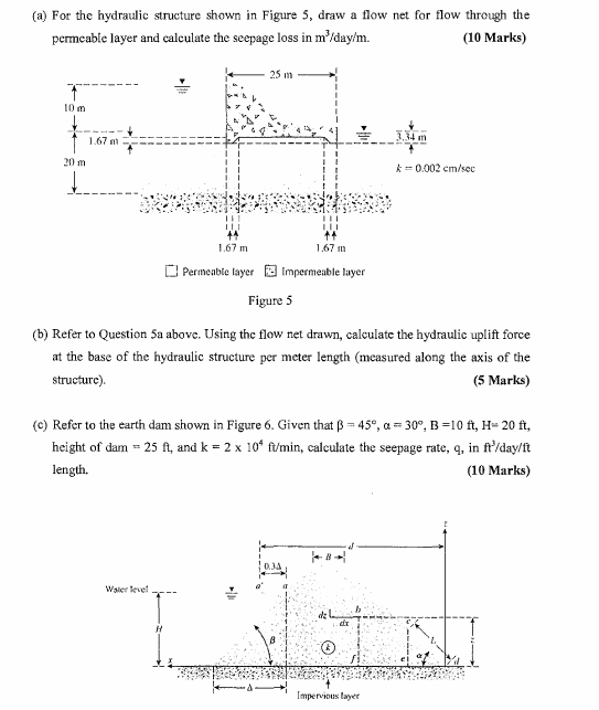 [Solved]: SOIL MECHANICS (a) For the hydraulic structure