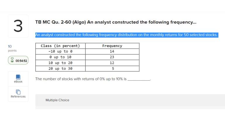 Solved TB MC Qu. 2-60 (Algo) An analyst constructed the | Chegg.com