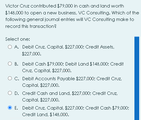 Victor Cruz contributed $79,000 ﻿in cash and land | Chegg.com