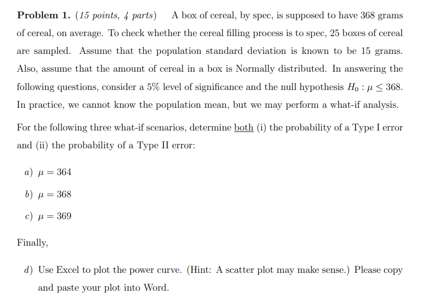 Problem 1. (15 points, 4 parts) A box of cereal, by | Chegg.com