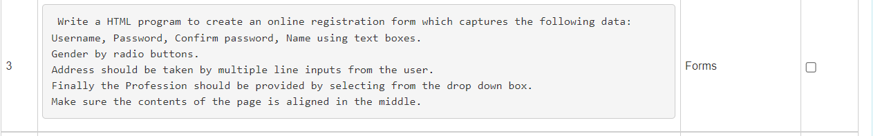 Solved Write a HTML program to create an online registration | Chegg.com