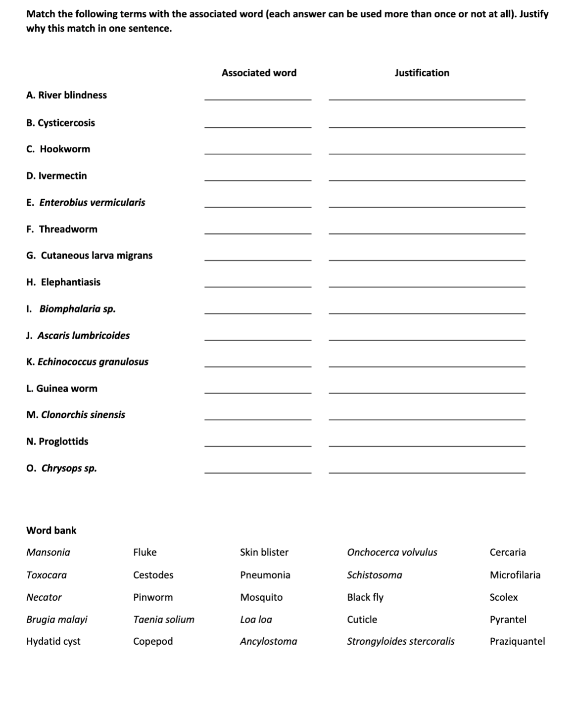 Solved Match the following terms with the associated word | Chegg.com