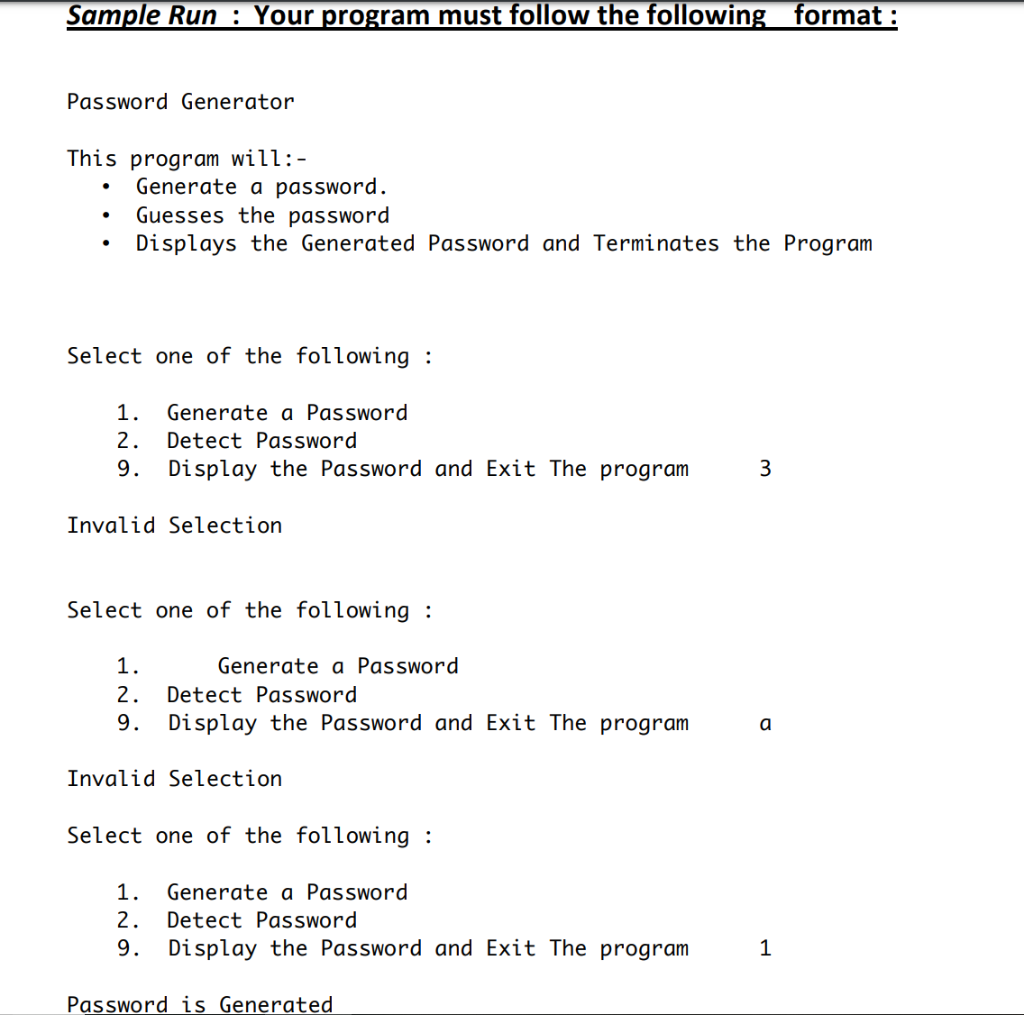 Solved Select one of the following: 1. Generate a Password | Chegg.com