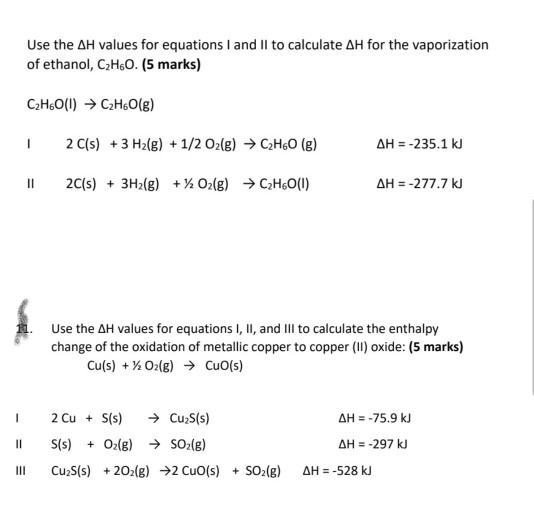 Solved Use the AH values for equations I and Il to calculate | Chegg.com