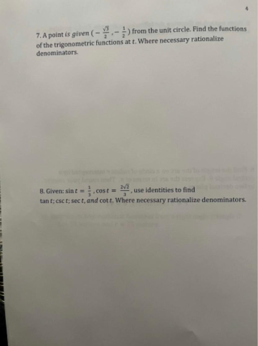 Solved 7. A point is given (−23,−21) from the unit circle. | Chegg.com