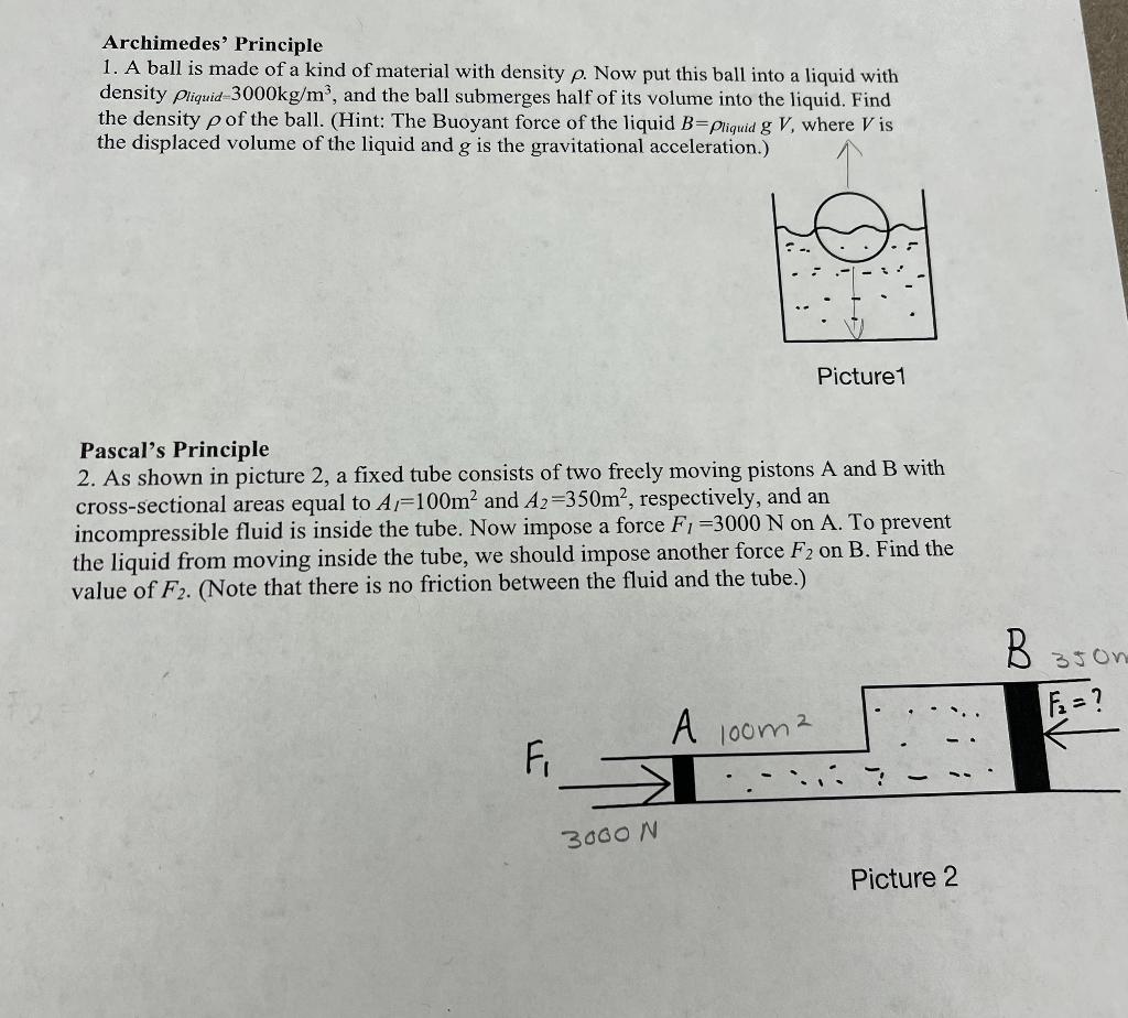 Solved Archimedes' Principle 1. A ball is made of a kind of | Chegg.com