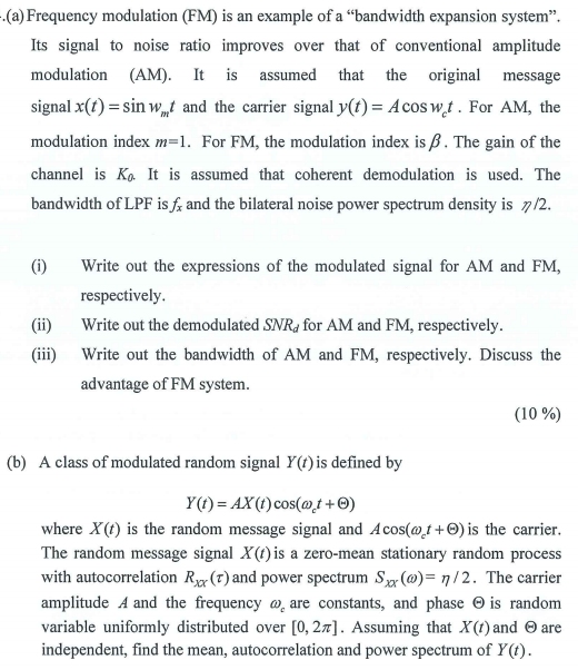 -(a) Frequency modulation (FM) is an example of a | Chegg.com