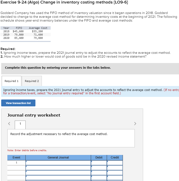 Solved Exercise 9-24 (Algo) Change in inventory costing | Chegg.com